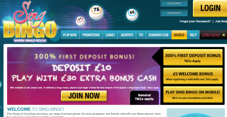 Sing Bingo - Get a 300% Bonus & £30 To Play | Paypal Bingo
